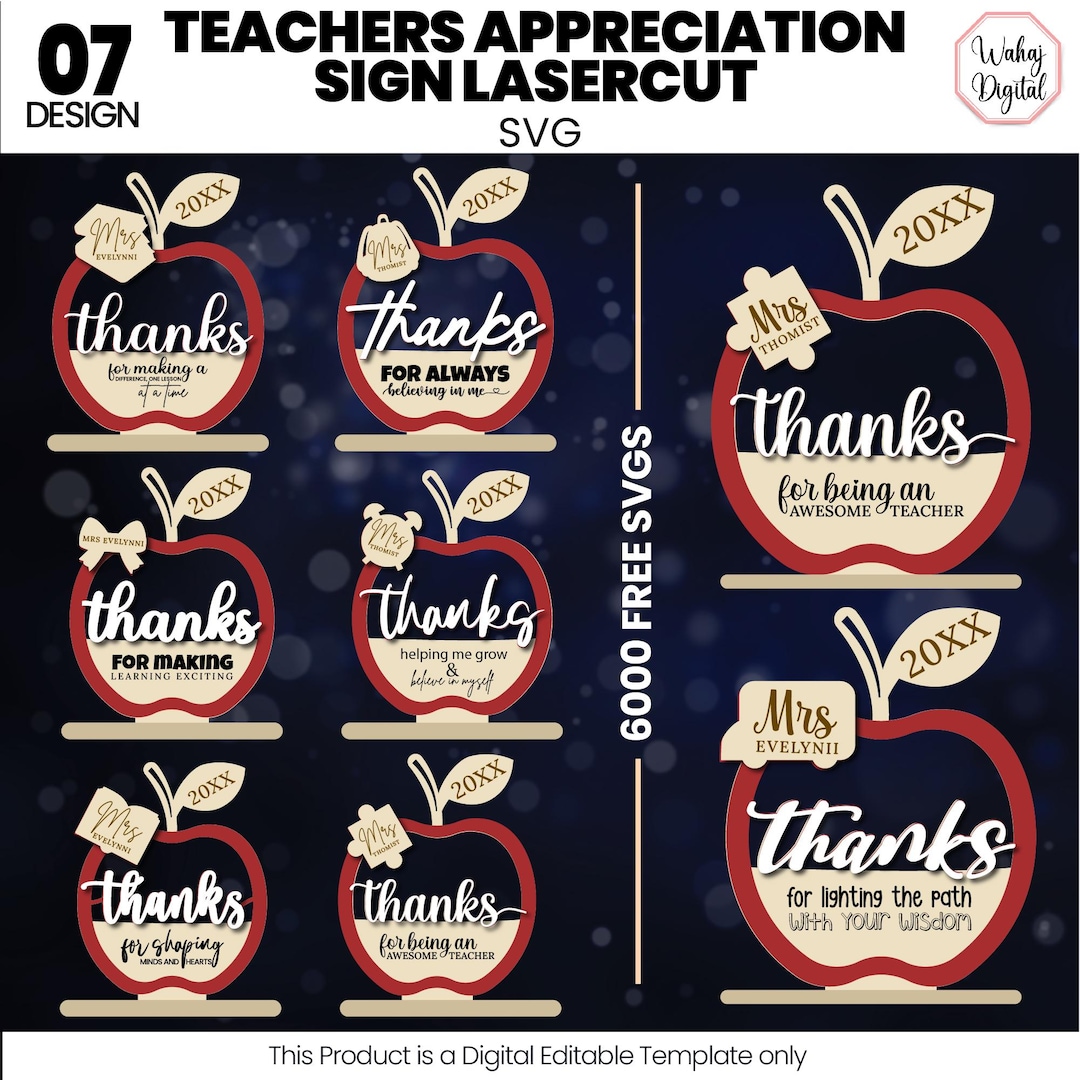 Teachers Appreciation Sign Laser Cut Svg Bundle |teacher Thank You Sign ...