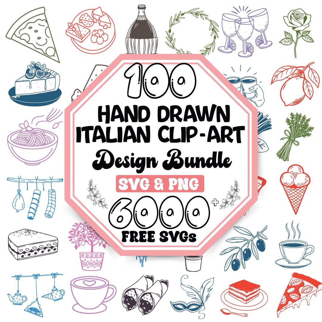 Hand-drawn Italian Clipart |italian Food Svg |travel Italy Svg |italian ...