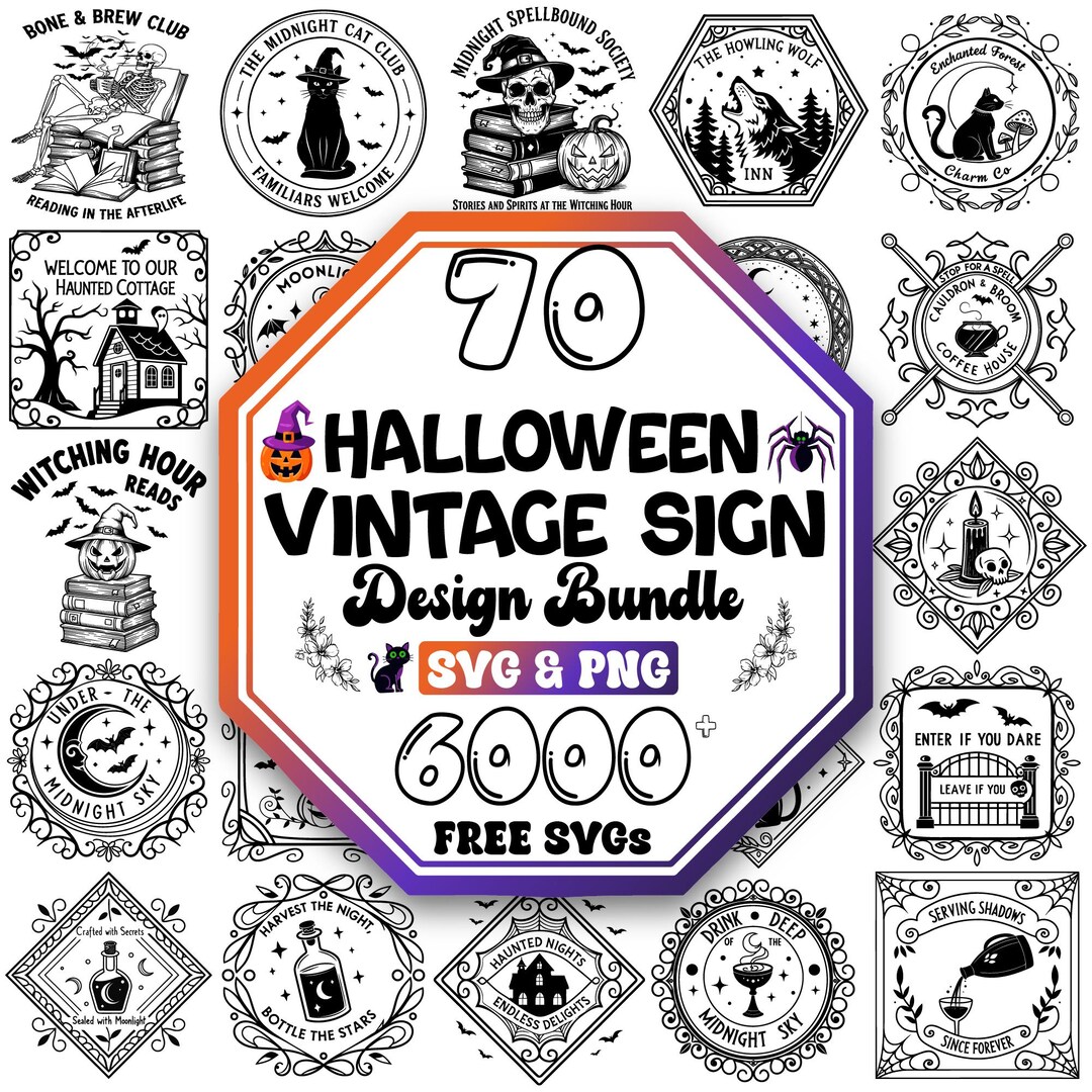 Halloween Vintage Sign SVG Bundle | Spooky Quotes, Witch Signs (digital ...