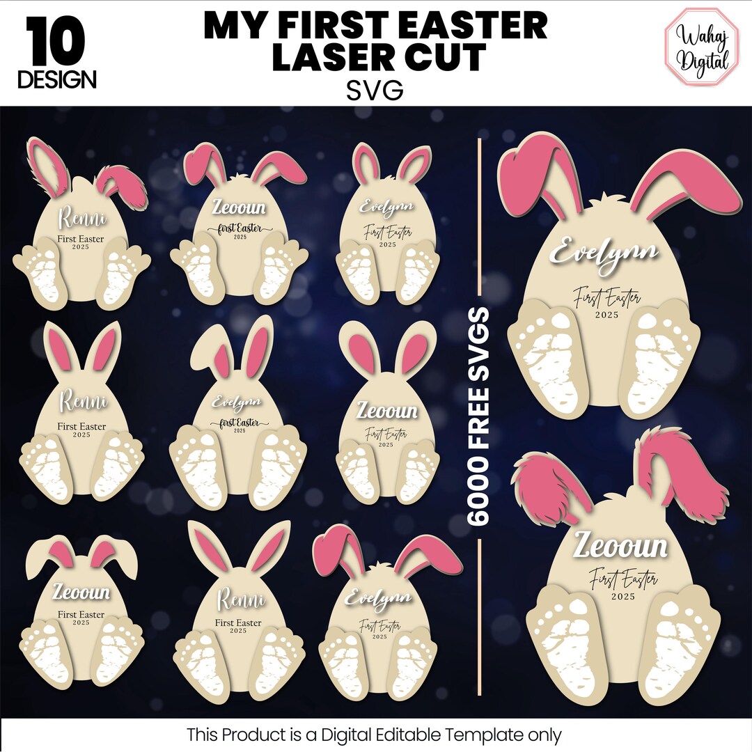 My First Easter Svg Bundle Laser Cut File |easter Baby Footprint Sign ...