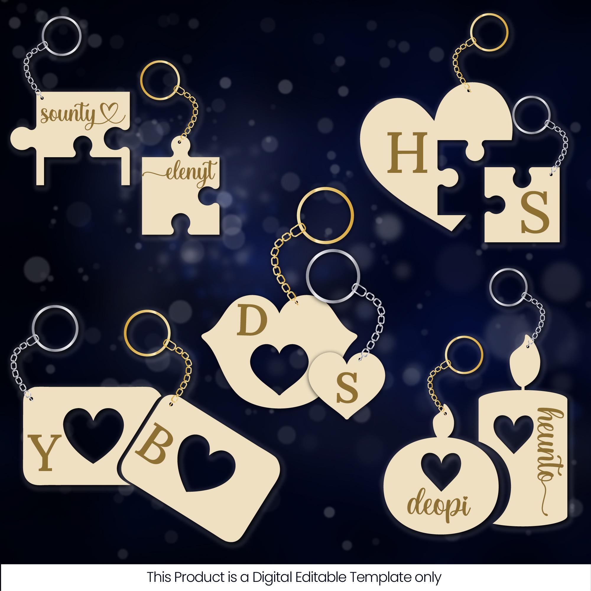 Valentine Keychain Laser Cut File SVG Bundle: Couple Keychains, Wooden ...
