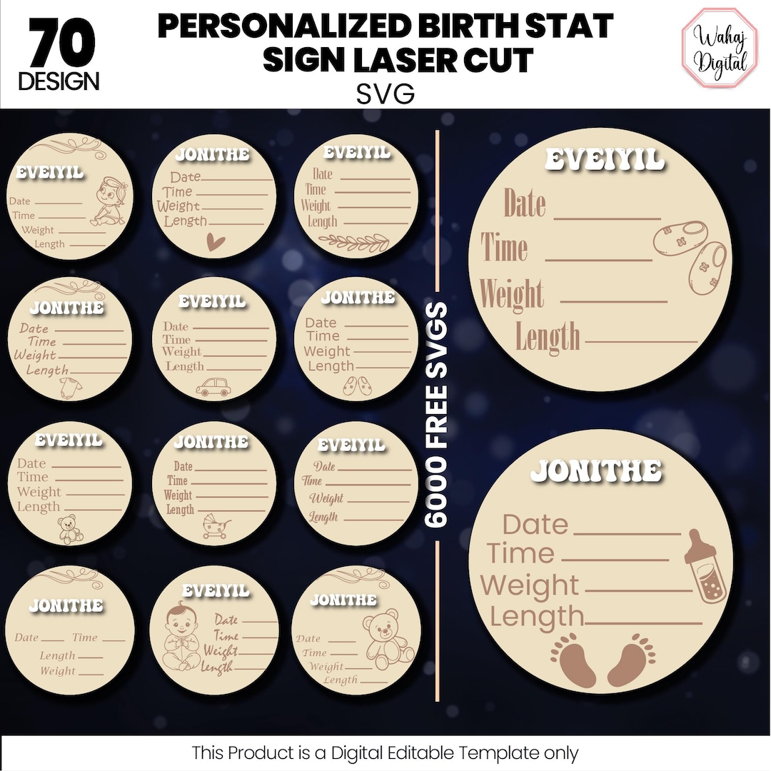 Birth State Sign Laser Cut Svg Bundle |name Baby Sign Svg |announcement ...
