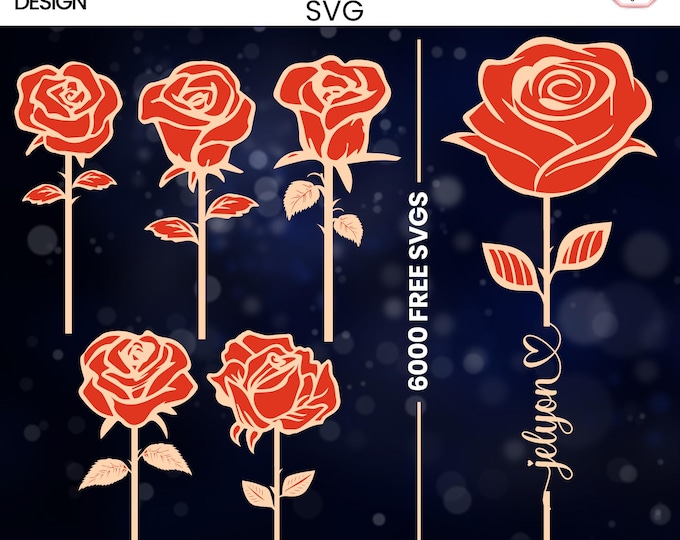 Two Rose Laser Cut Svg Files, Vector Files for Wood Laser Cutting, Rose ...