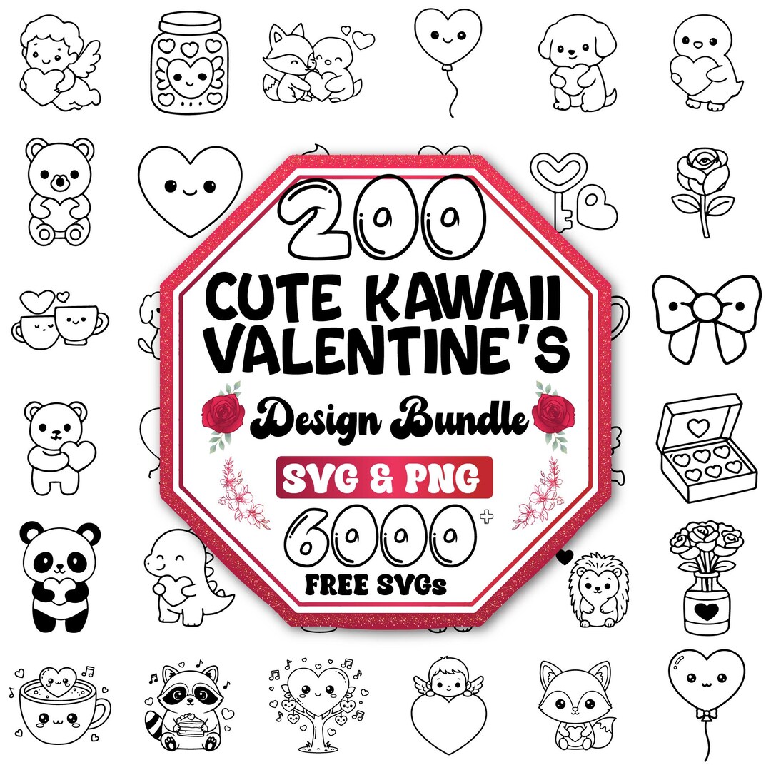 Cute Kawaii Valentine's Svg Bundle |cute Animals Svg |valentine Trendy ...