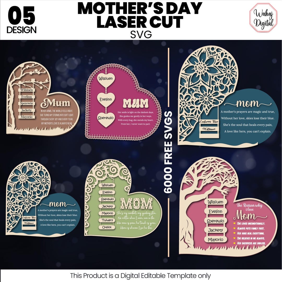 Mother's Day Svg Bundle Laser Cut File |mother's Day Heart Shape Sign ...