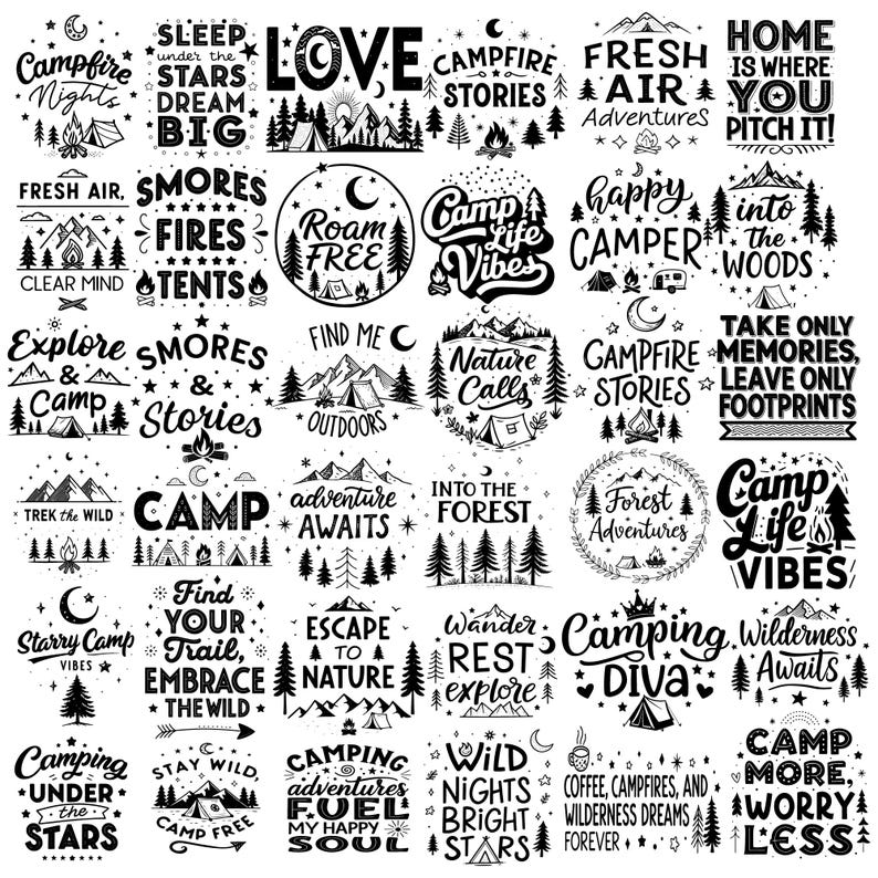 Camping SVG Bundle: Camp Life, Campfire, Adventure Designs (digital ...