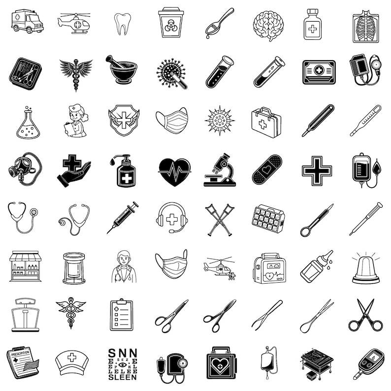 Medical Icons SVG Bundle: Nurse, Stethoscope, Hospital (digital ...
