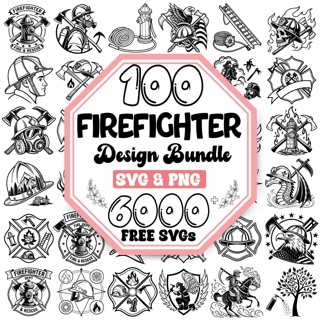 Firefighter SVG Design Bundle: Fireman, Rescue, Fire Dept (digital ...