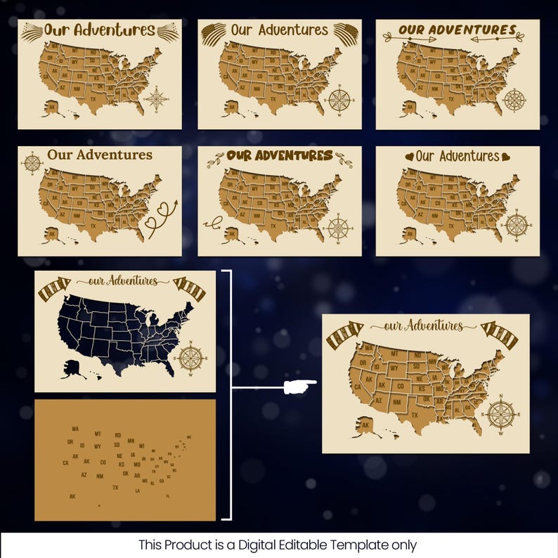 Laser Cut United States Travel Map SVG Bundle: USA Wall Art (digital ...