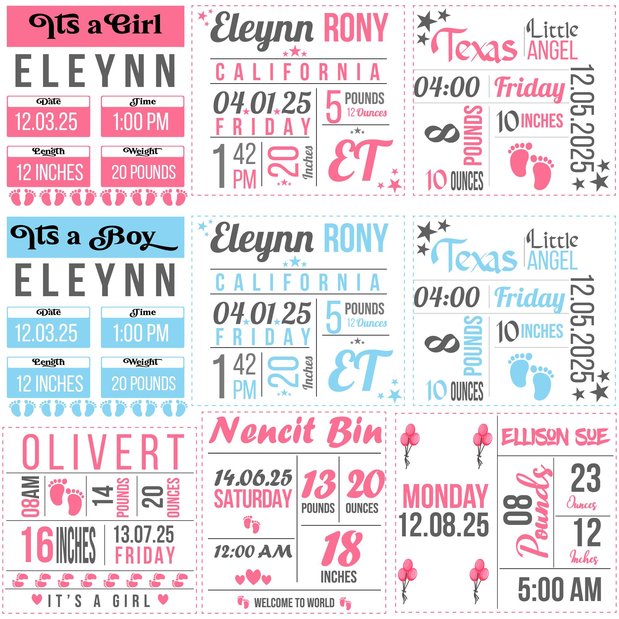 Baby Stats Chart SVG Bundle: Birth Announcement Designs (digital ...