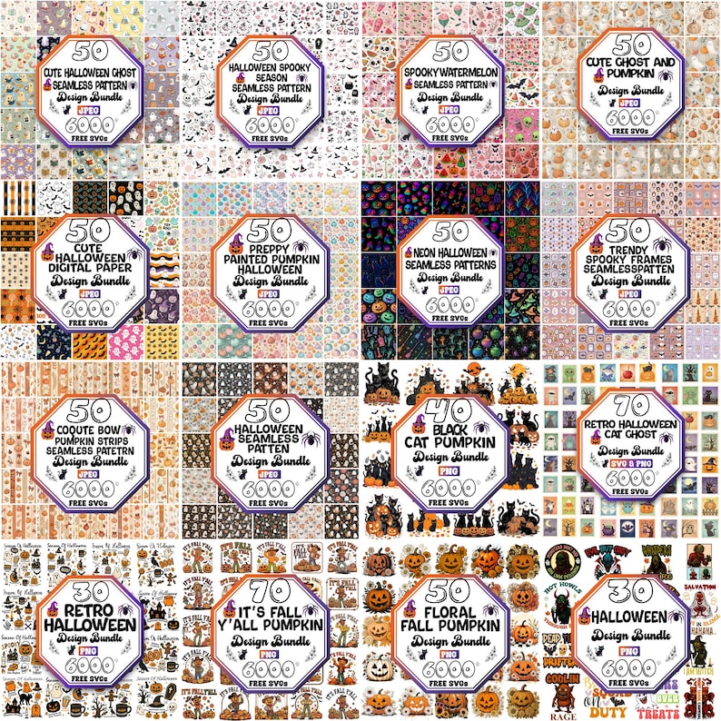 Mega Halloween SVG Bundle: Spooky Silhouettes, Vintage Ghosts (digital ...