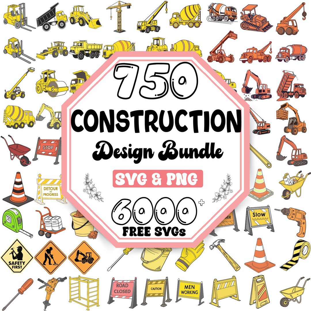 Construction Vehicle SVG Bundle: Digger, Truck, Excavator (digital ...