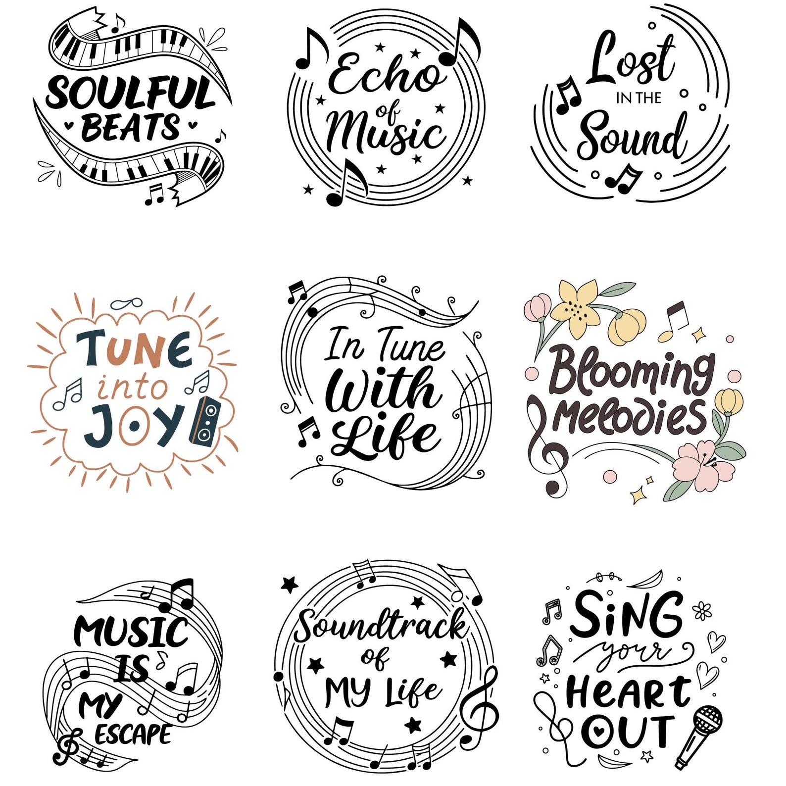 Music Notes SVG Bundle: Guitar, Treble Clef, Dancing Notes (digital ...
