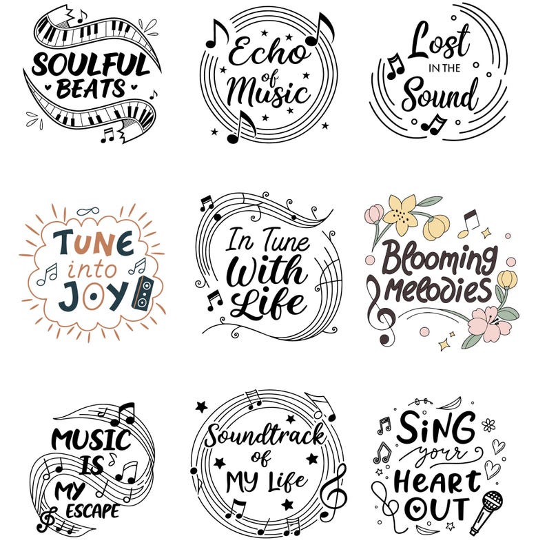 Music Notes SVG Bundle: Guitar, Treble Clef, Dancing Notes (digital ...