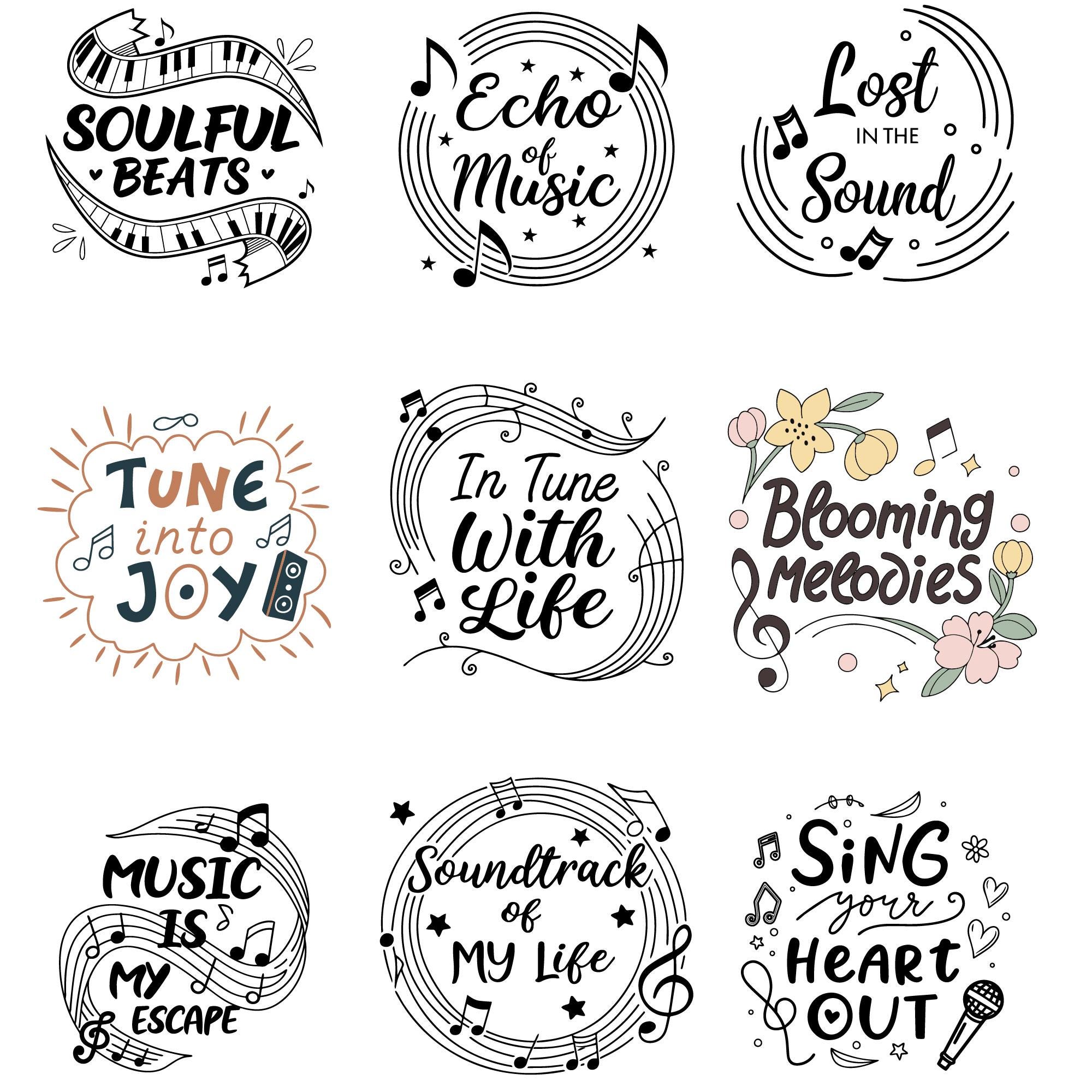 Music Notes SVG Bundle: Guitar, Treble Clef, Dancing Notes (digital ...