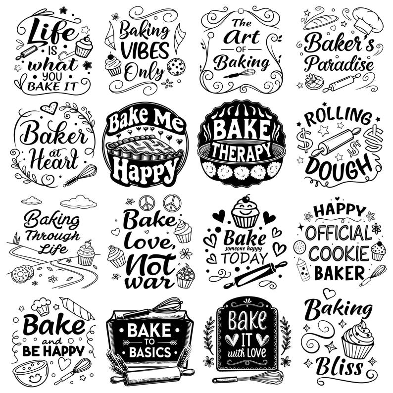 Baking SVG Design Bundle: Kitchen Quotes, Pies, Cookies (digital ...