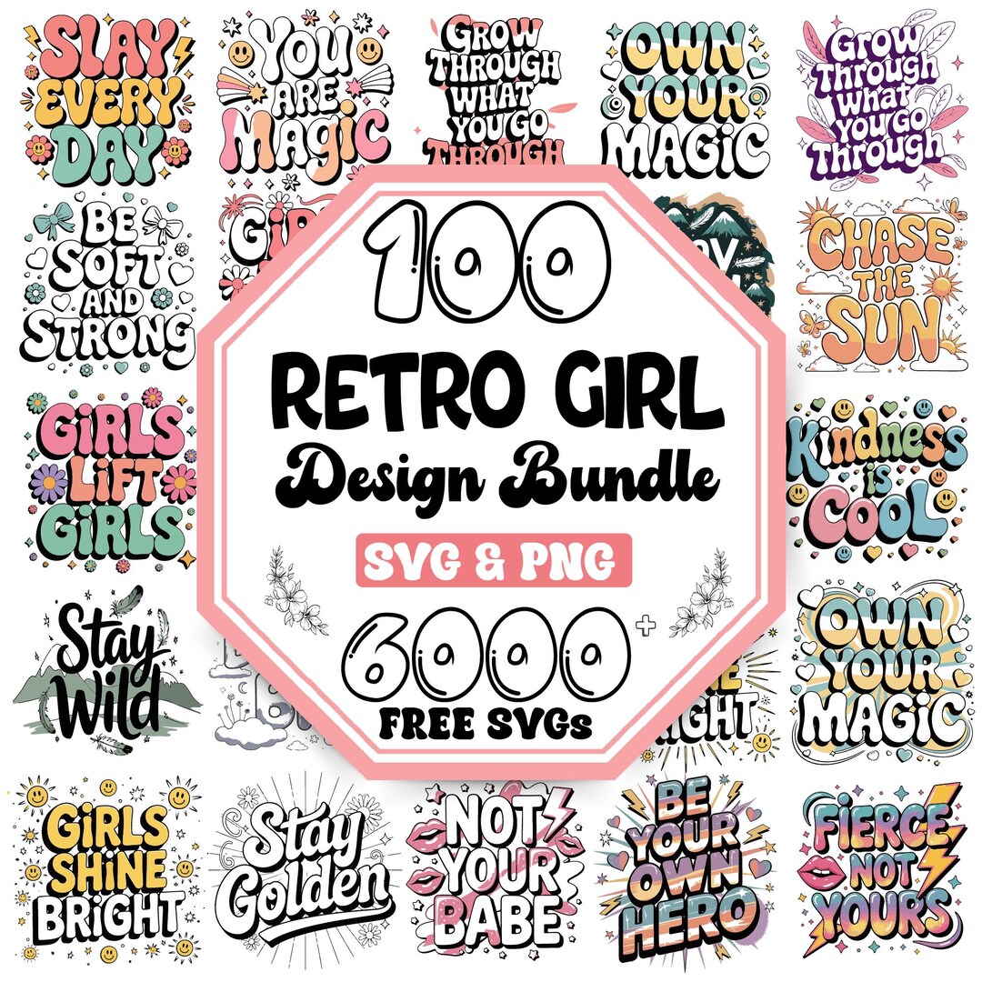Retro Girl SVG Bundle: Groovy Sassy Motivational Quotes (digital ...
