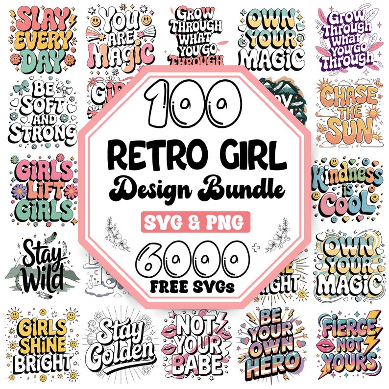 Retro Girl SVG Bundle: Groovy Sassy Motivational Quotes (digital ...