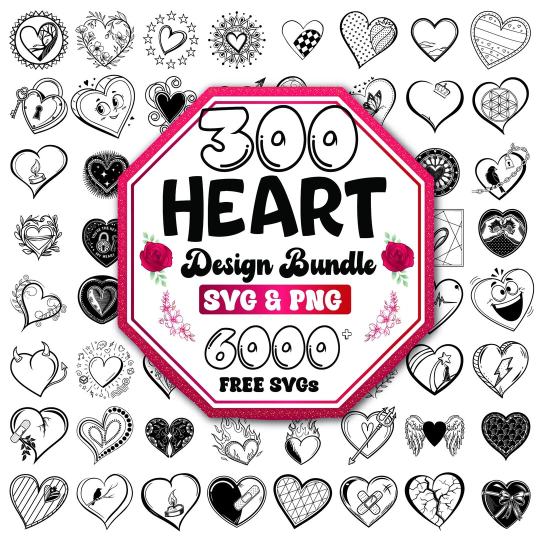 300 Doodle Heart SVG Bundle: Hand-drawn Valentine Clipart (digital ...
