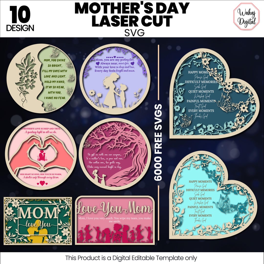 Mother's Day Svg Bundle Laser Cut File |mother's Day Heart Shape Sign ...
