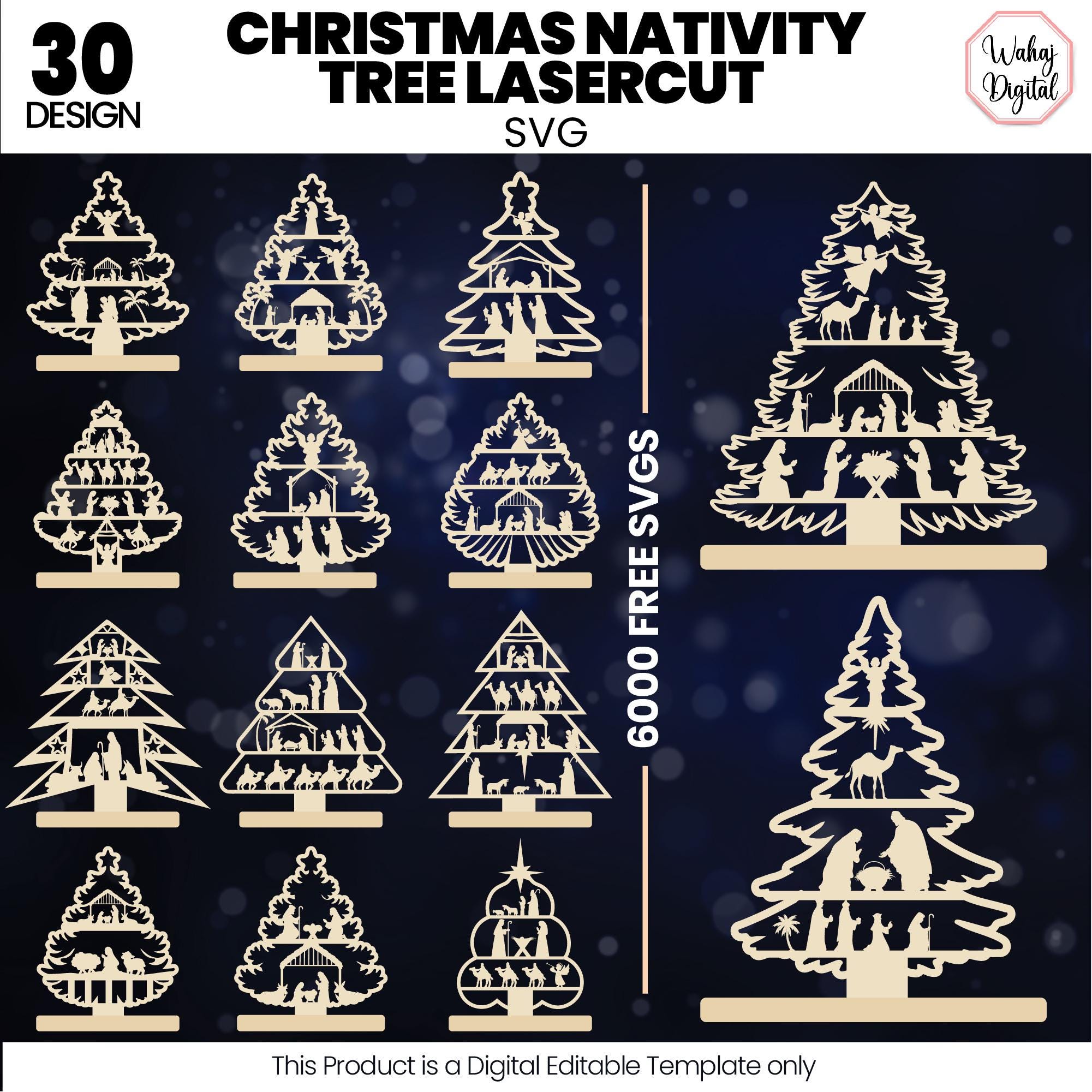 Christmas Nativity Tree Laser Cut SVG Bundle | Ornament Decor (digital ...