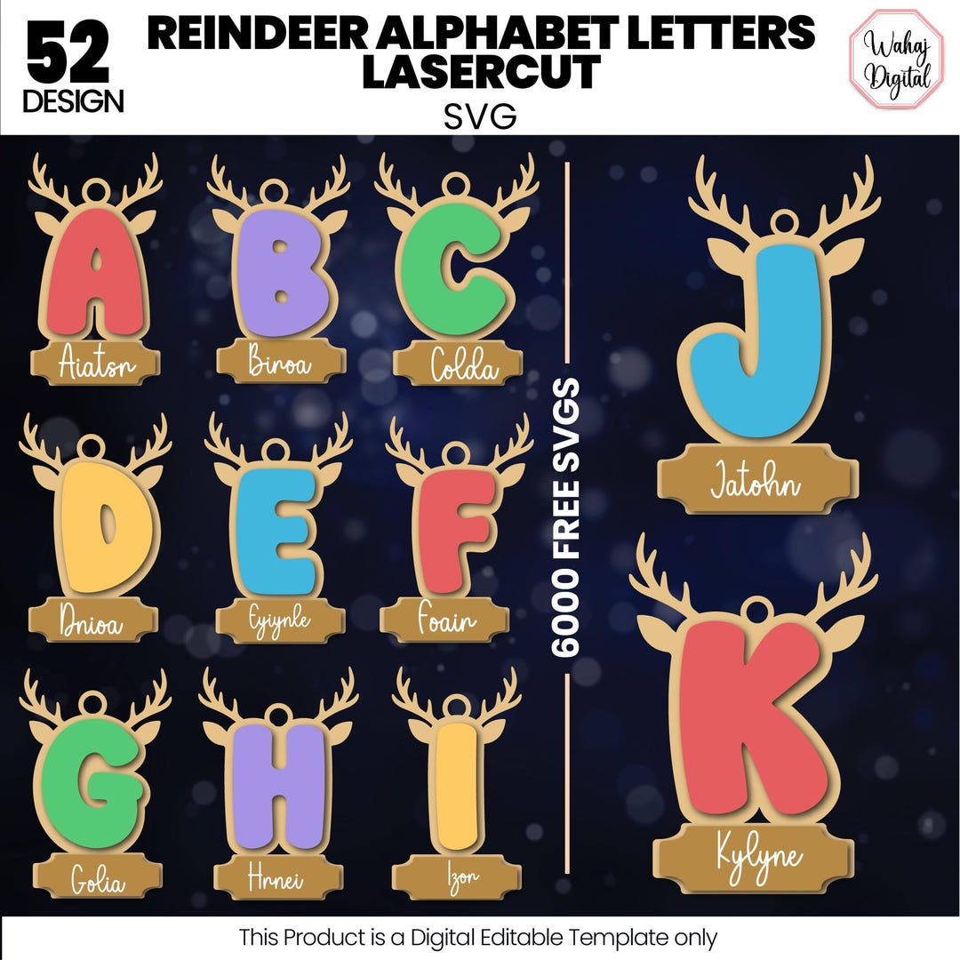 Reindeer Alphabet Letters SVG Bundle: Christmas Ornaments (digital ...