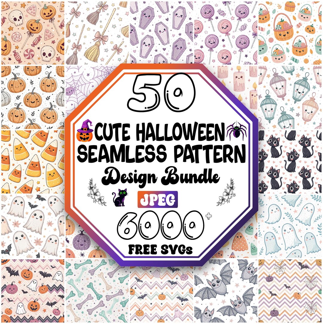 Cute Halloween Seamless Patterns Bundle |printable Digital Pattern ...