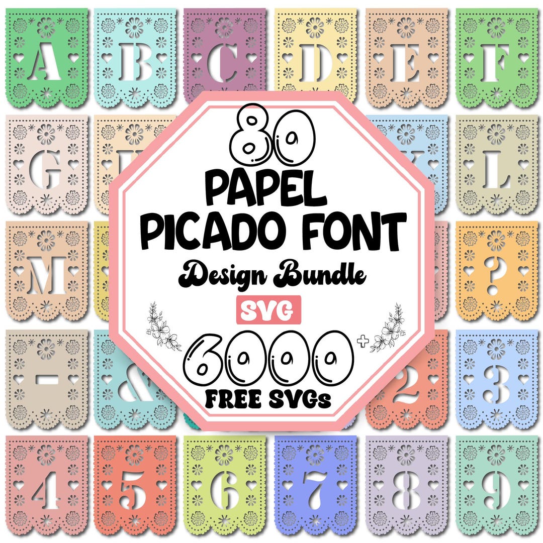 Papel Picado Font SVG Bundle: Mexican Fiesta Banner Letters, Numbers ...