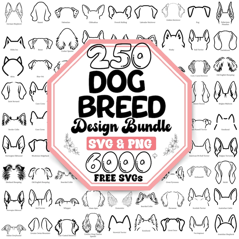 Dog Breed Ears Svg Bundle |dog Ear Outline Line Art Svg |dog Svg |dog ...