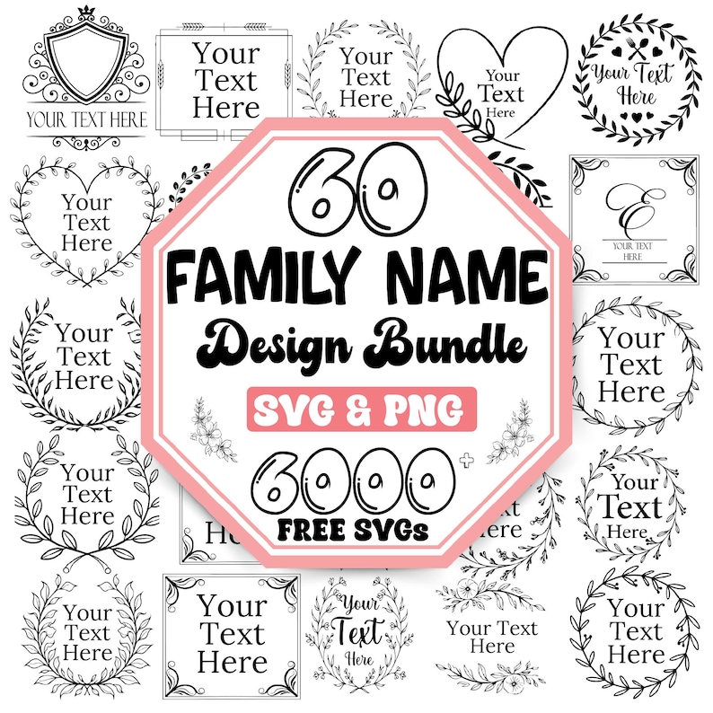 60 Family Name Monogram SVG Bundle: Wedding, Signs (digital Download ...