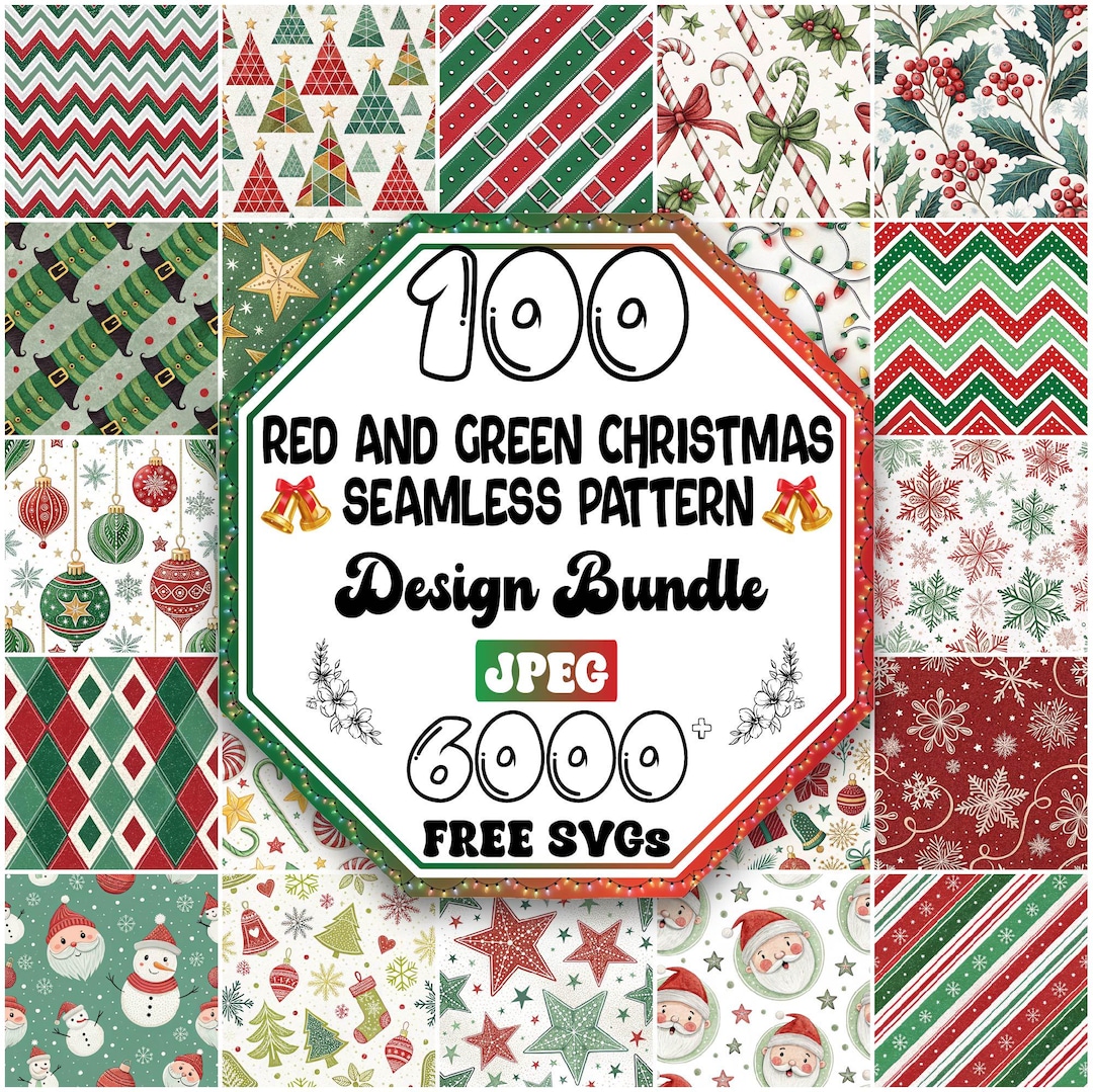 Red and Green Christmas Seamless Pattern Bundle (digital Download) - Etsy