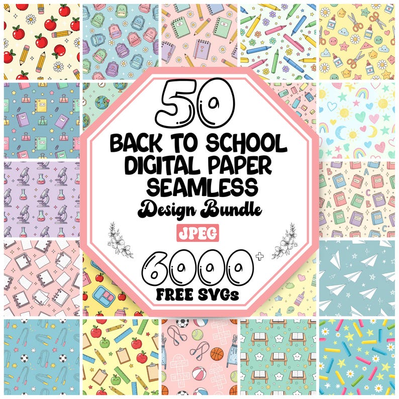 Back to School Seamless Pattern Digital Paper Bundle (digital Download ...