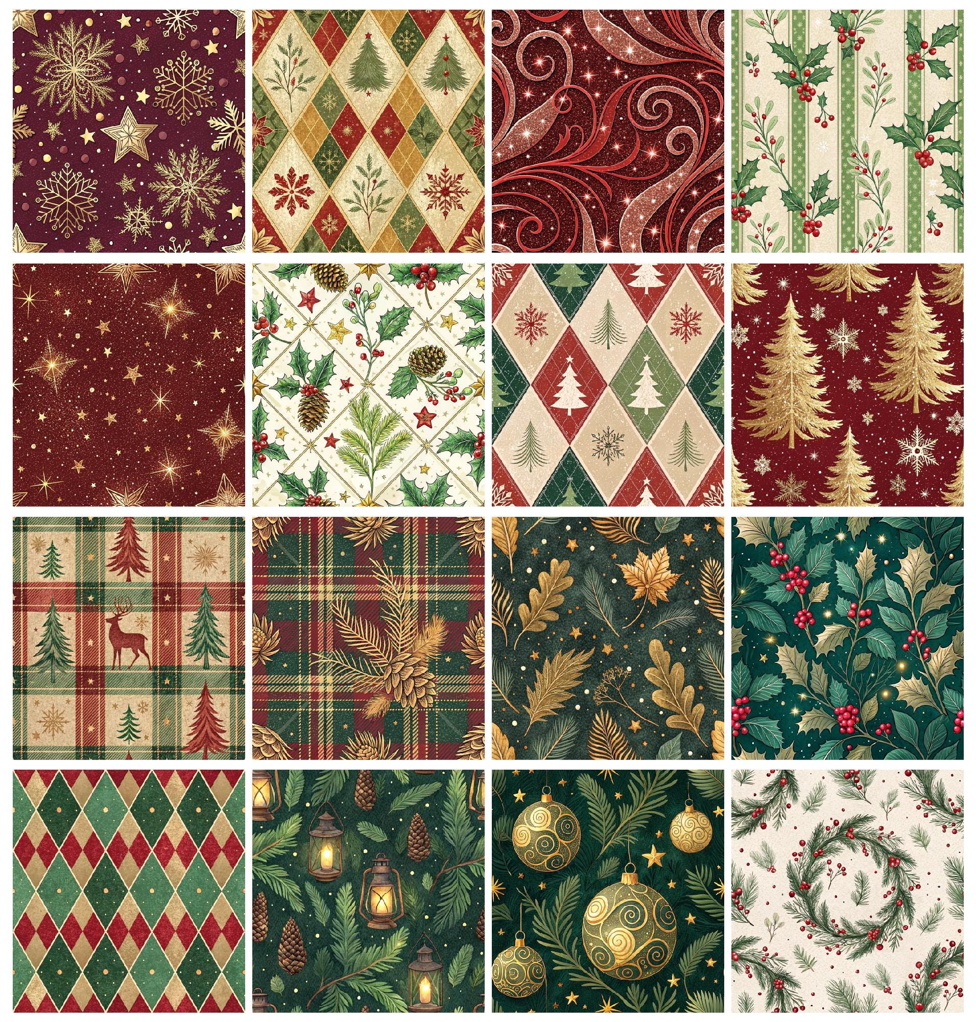 Vintage Christmas Seamless Patterns: Holiday Digital Paper (digital ...