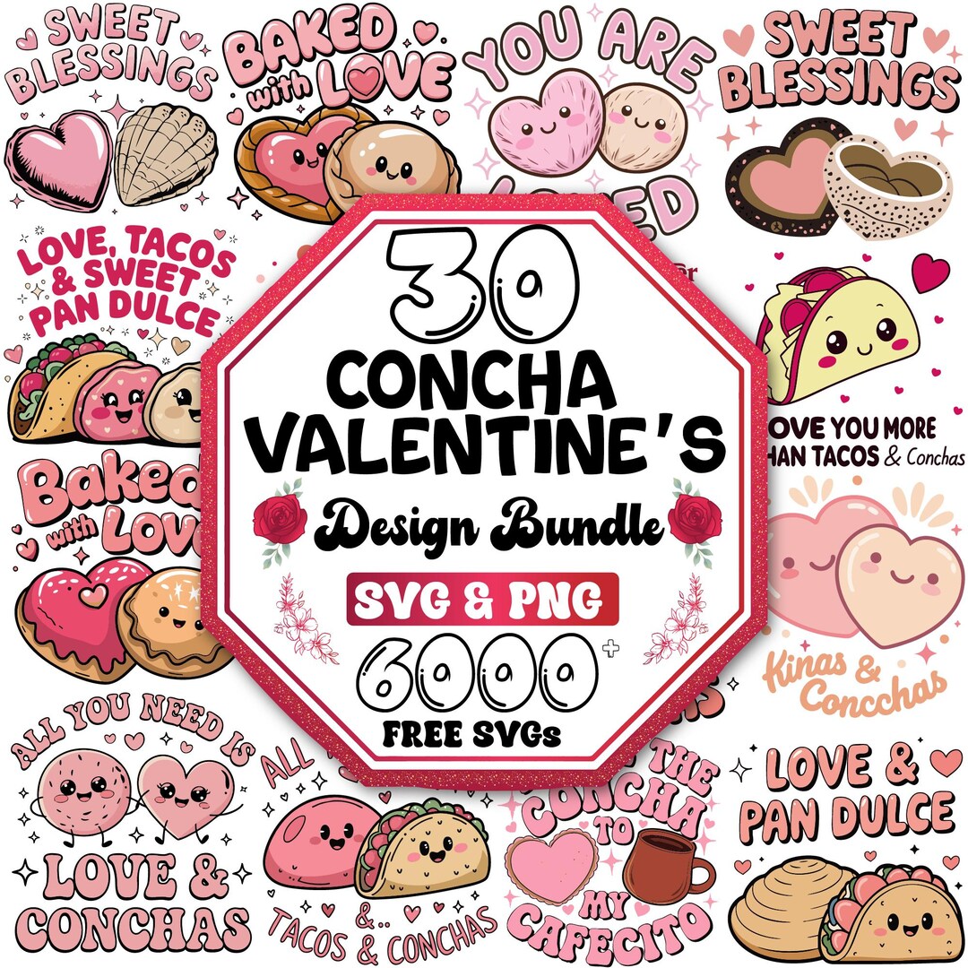 30 Concha Valentine's SVG Bundle: Mexican Pan Dulce Designs (digital ...