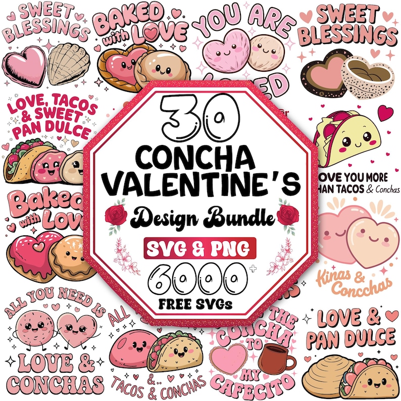 30 Concha Valentine's SVG Bundle: Mexican Pan Dulce Designs (digital ...