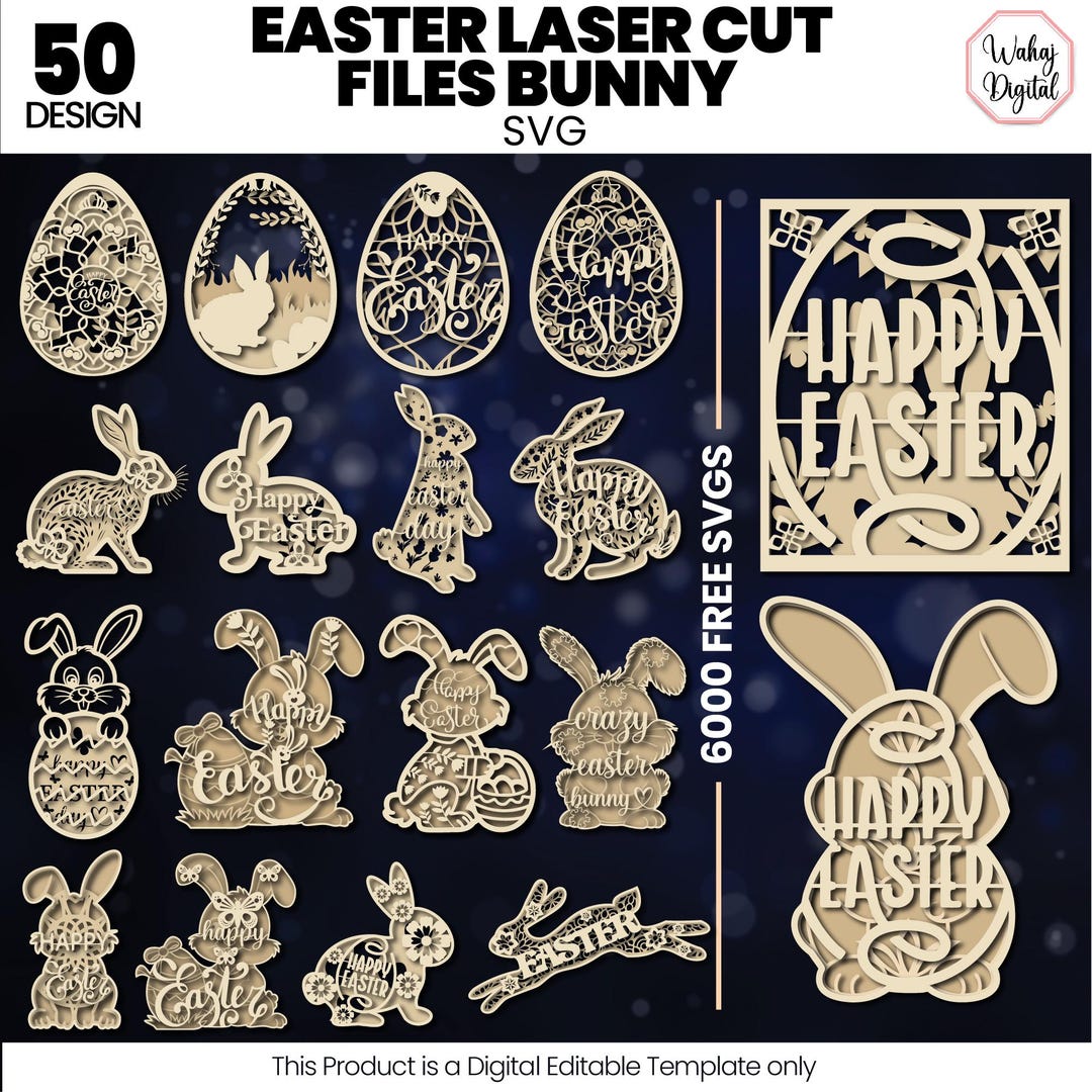 50 Easter Layered Bunny Svg Bundle Laser Cut File |floral Rabbit Svg ...
