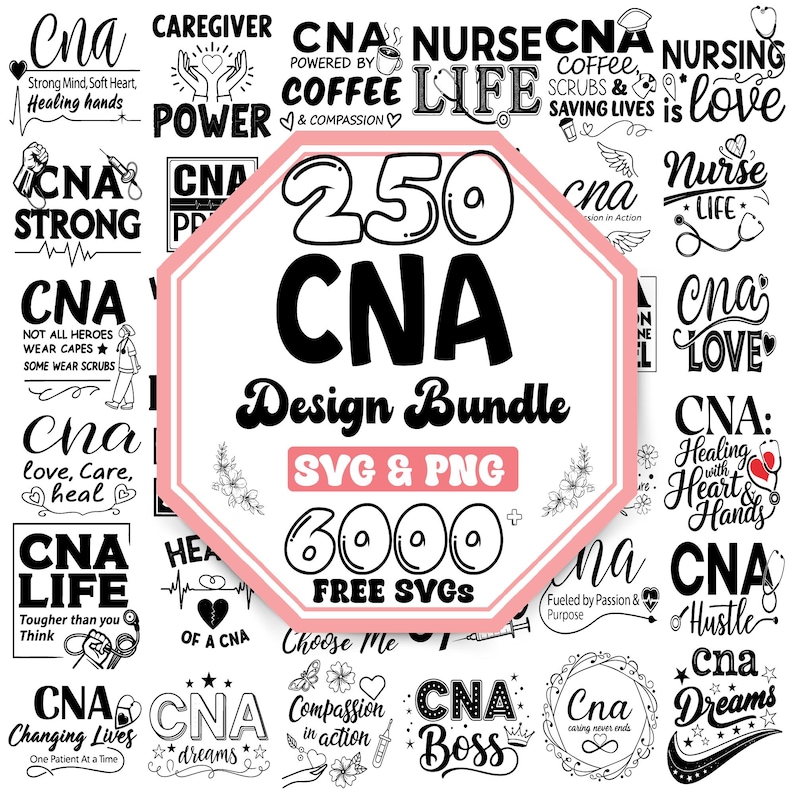 250 CNA Design Bundle: Nurse SVG, Stethoscope, Medical (digital ...