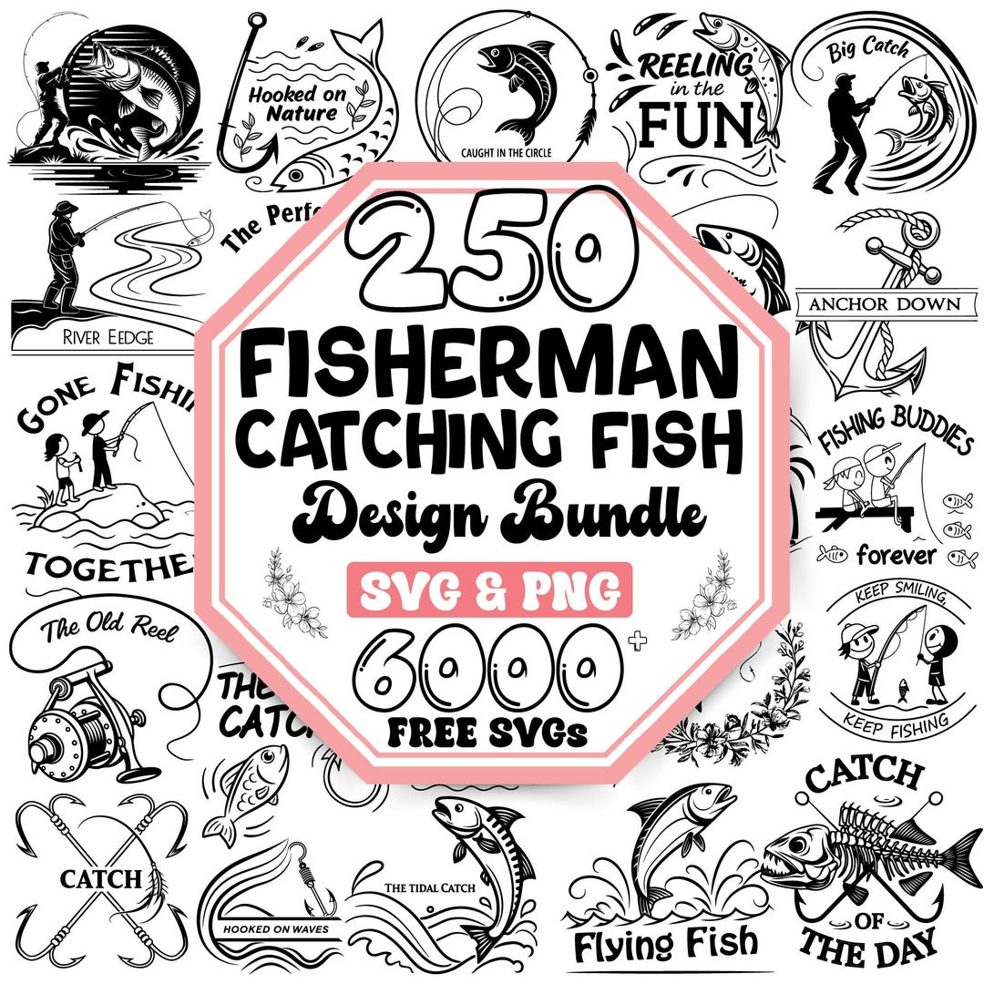Fishing SVG Bundle: Fisherman, Bass, Boat Graphics (digital Download ...