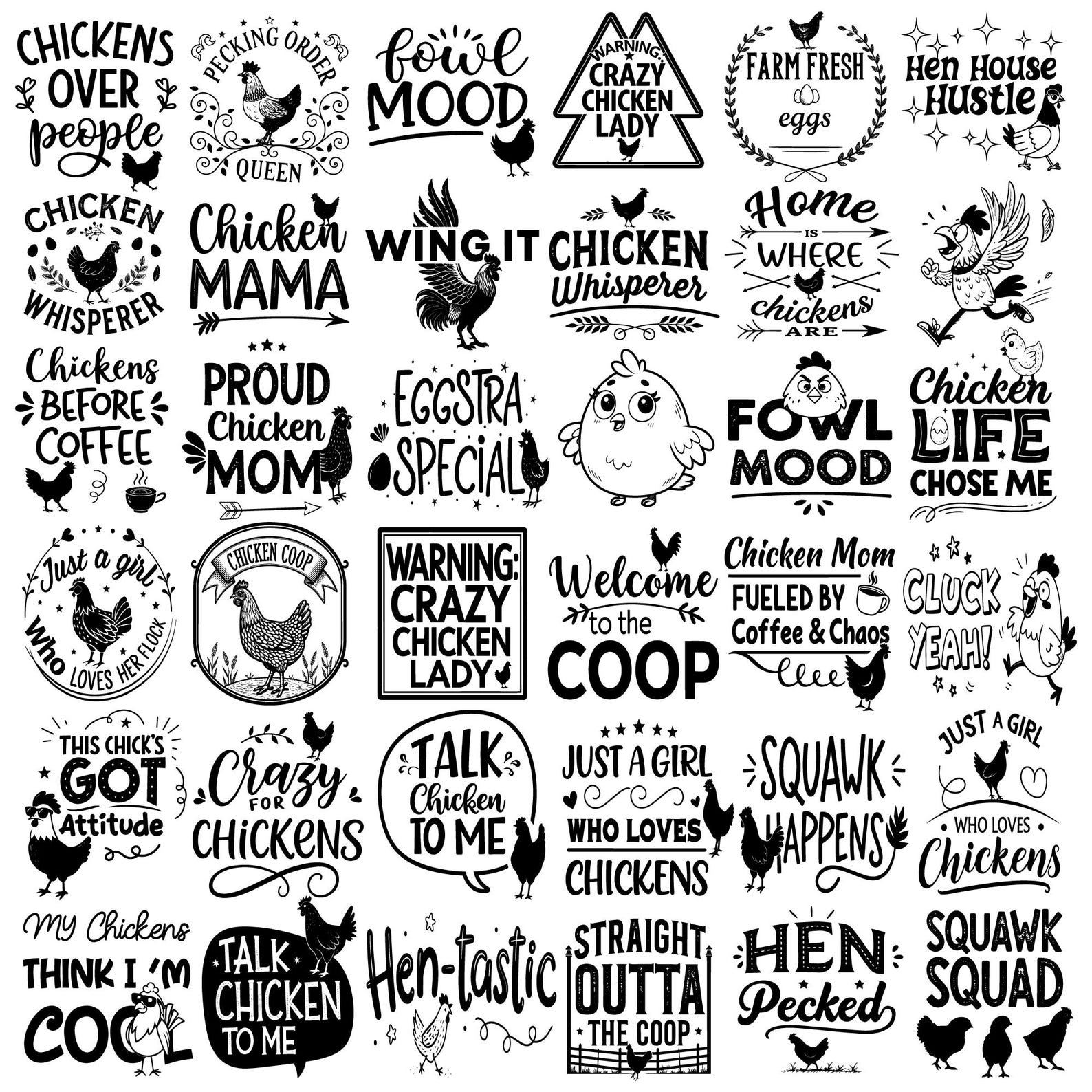 Chicken SVG Design Bundle: Farm Animal & Hen Quotes (digital Download ...