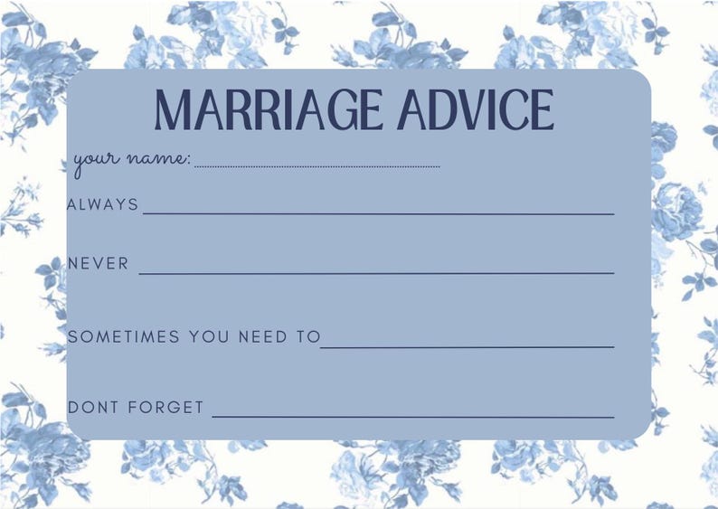 Editable Marriage Advice Cards – Printable Engagement Party and Bridal ...