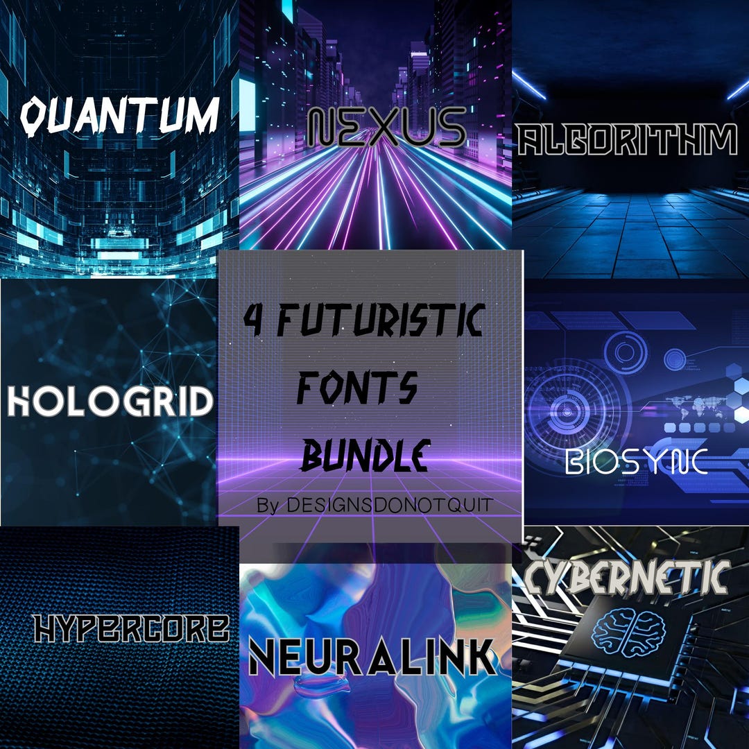 4 Futuristic Fonts Bundle Canva Fonts, Circuit Fonts, Procreate Fonts ...