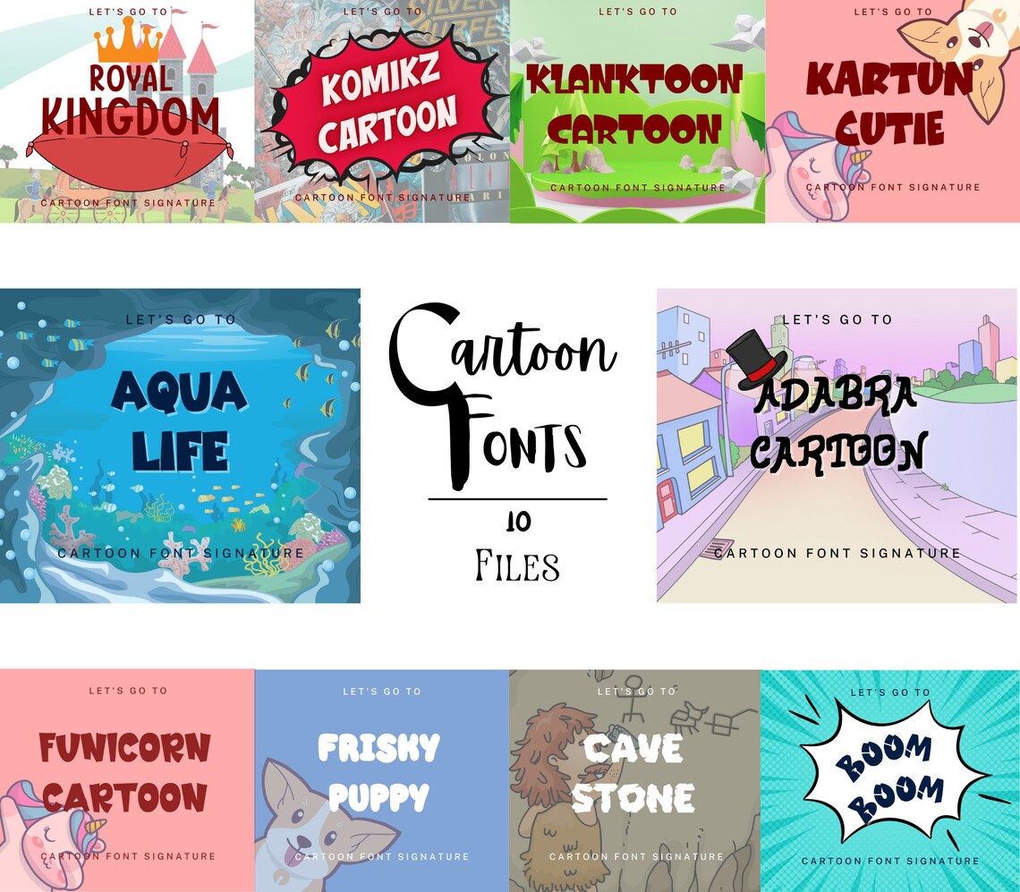 10 Cartoon Fonts Bundle Canva Fonts, Cricut Fonts, Procreate Fonts ...