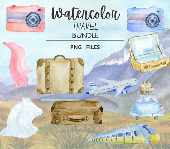 Watercolor Travel Bundle PNG Files - Etsy