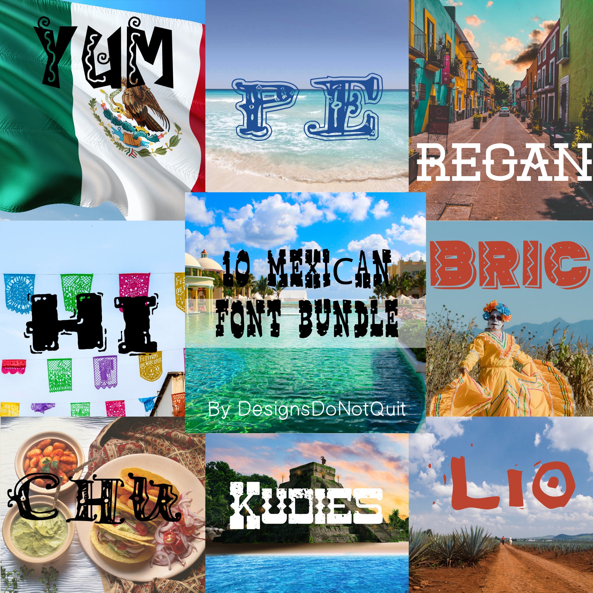 9 Mexican Font Bundle Canva Fonts, Circuit Fonts, Procreate Fonts ...