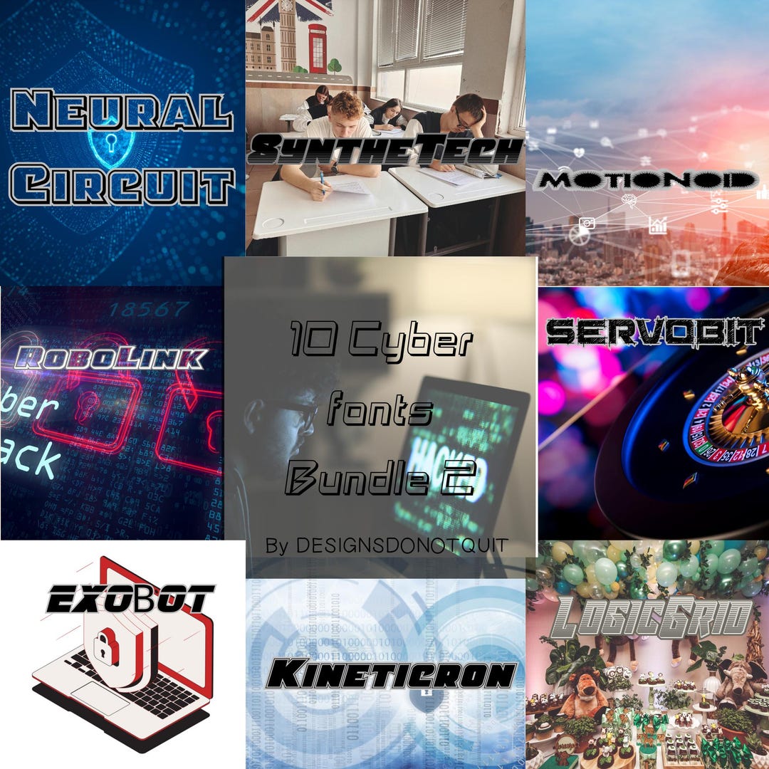 10 Cyber Font Bundle Canva Fonts, Circuit Fonts, Procreate Fonts ...