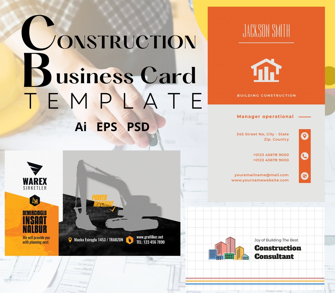 Construction Business Card Template AI, EPS, PSD - Etsy