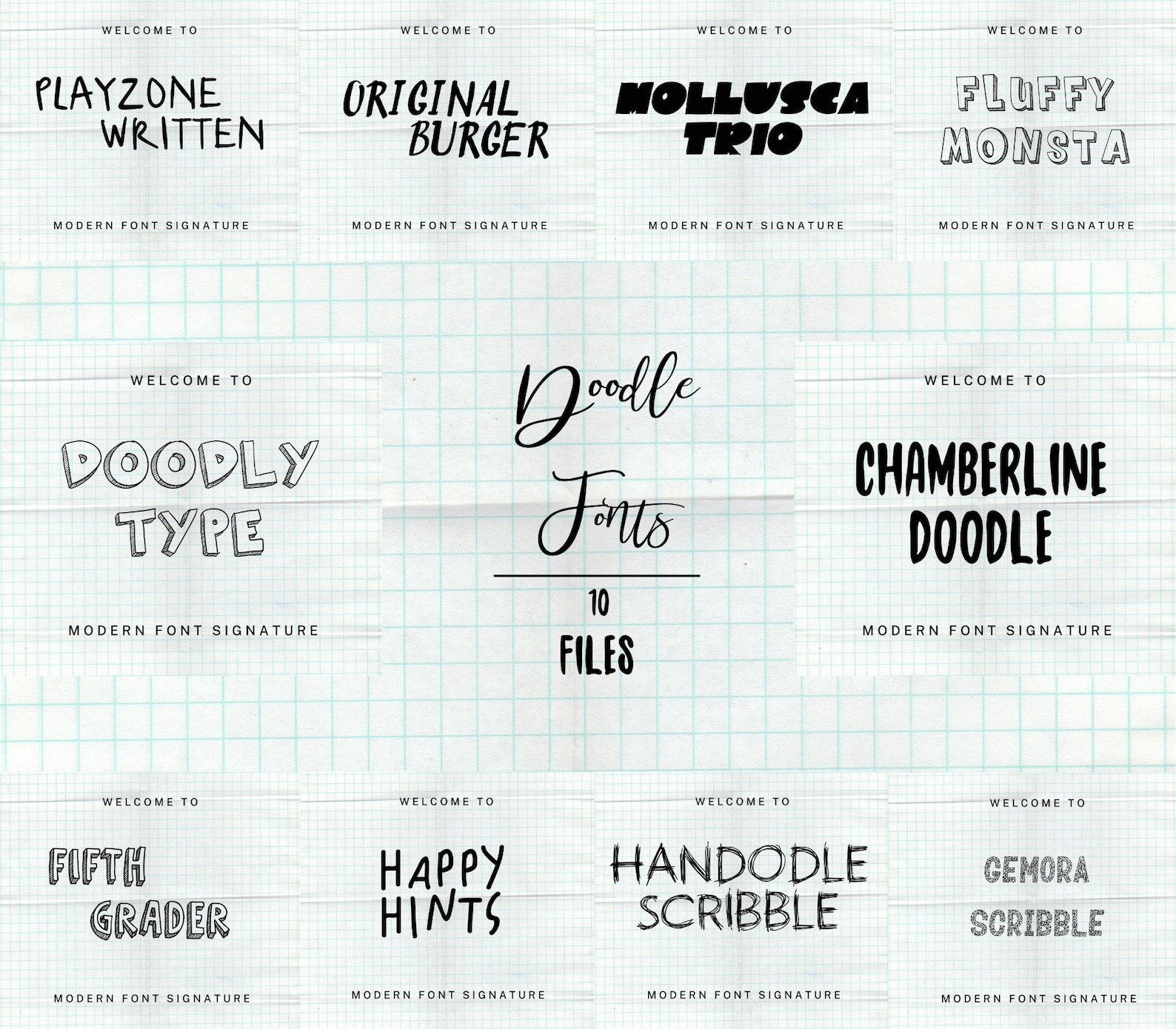 10 Doodle Fonts Bundle Canva Fonts, Cricut Fonts, Procreate Fonts ...