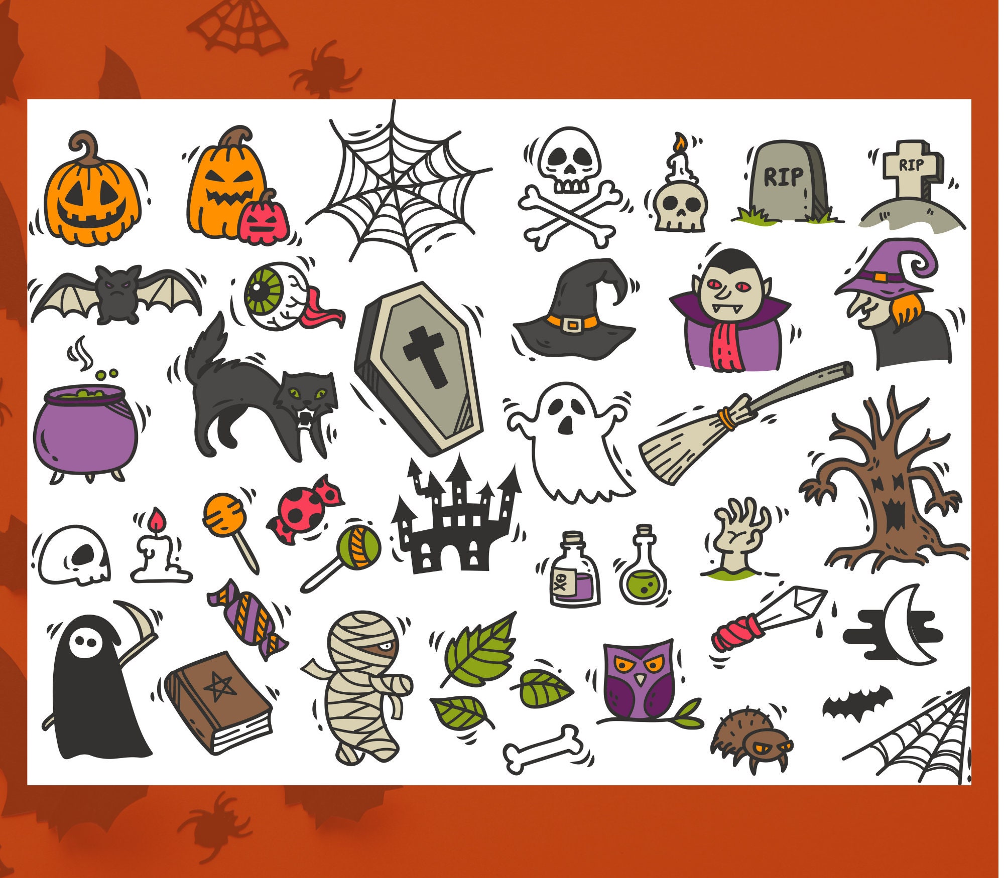 Halloween Doodle Bundle ai, Png, Eps, Svg, Pdf - Etsy