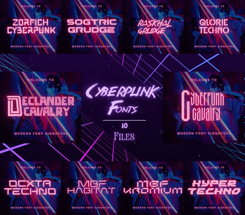 10 Cyberpunk Fonts Bundle Canva Fonts, Cricut Fonts, Procreate Fonts ...