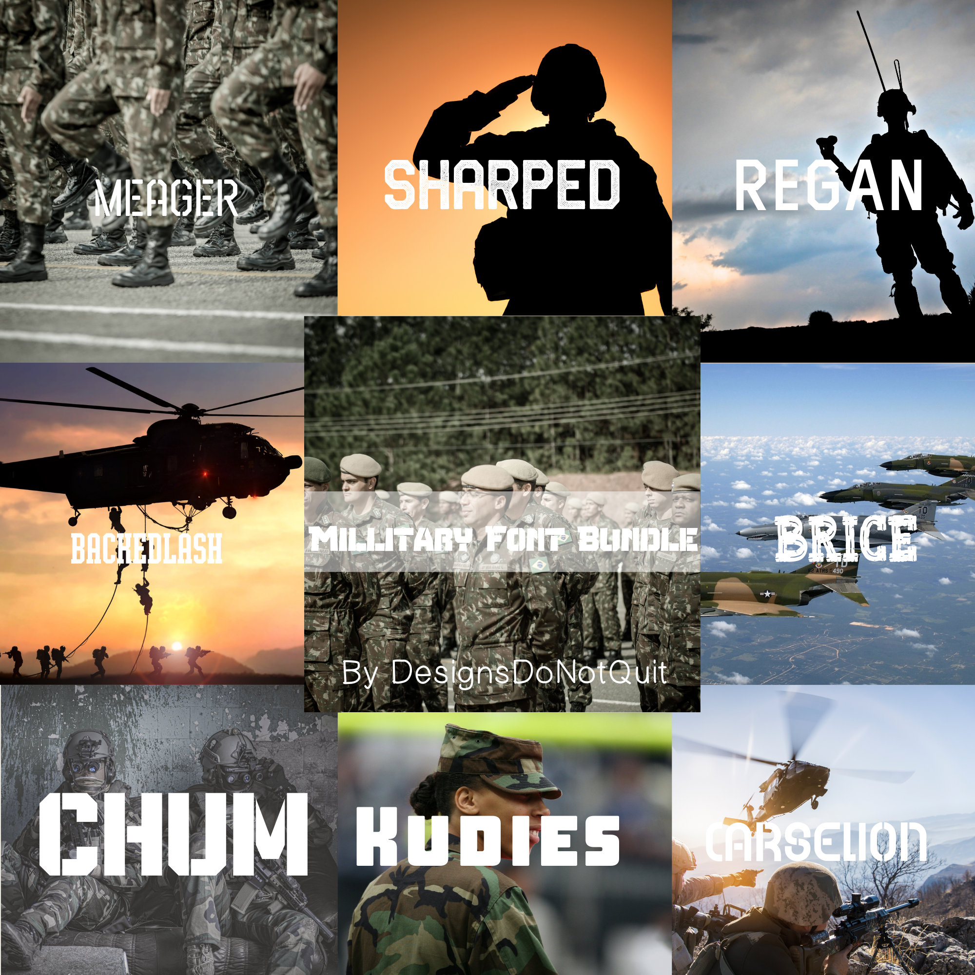 10 Military Font Bundle Canva Fonts, Circuit Fonts, Procreate Fonts ...